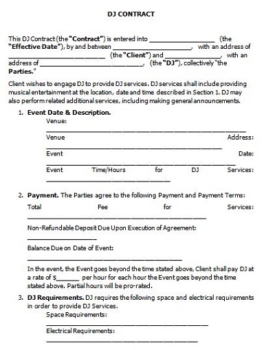 20 Printable DJ Contract Templates Sample Examples PDF Template 
